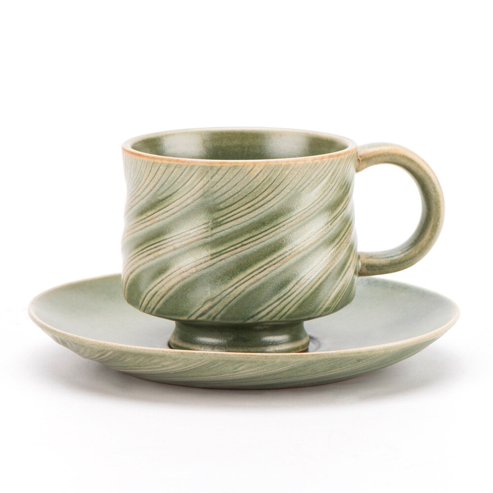 Керамическая кофейная чашка «Имперские пять элементов», винтажная керамическая чашка с поддоном и спиральным узором, подарочный набор кофейных чашек.