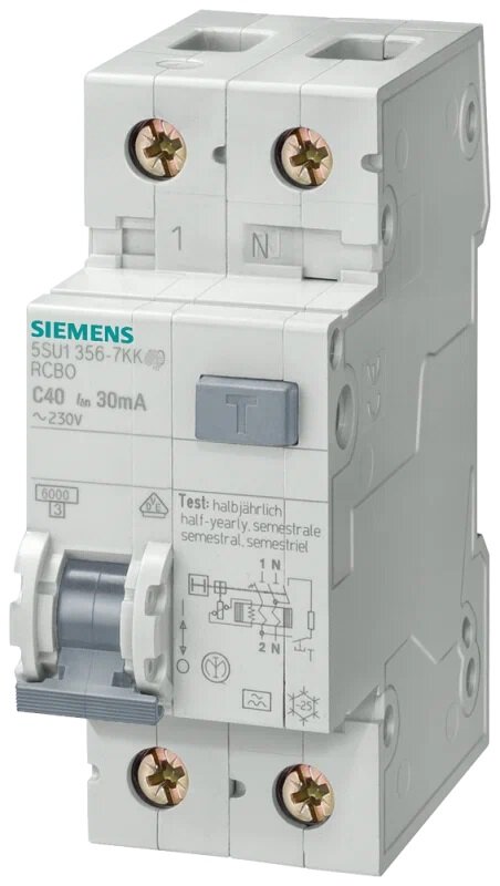 Дифференциальный автомат ТИП A 1+N C 16A, 30MA, 6KA, SIEMENS, 5SU13567KK16, 5SU1356-7KK16