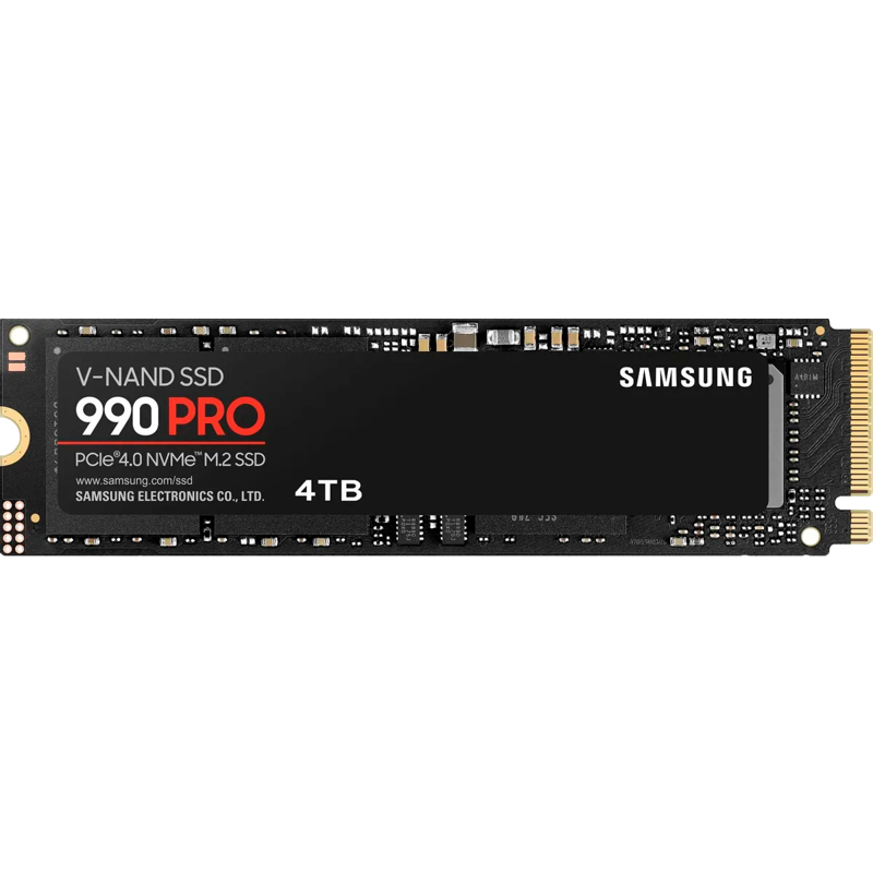 Твердотельный накопитель Samsung SSD 990 PRO MZ-V9P4T0BW, 4000GB, M.2(22x80mm), NVMe 2.0, PCIe 4.0 x4, V-NAND TLC, R/W 7450/6900MB/s, IOPs 1 400 000/1 550 000, DRAM buffer 4096MB, TBW 2400, DWPD 0.33, гарантия 1 ГОД