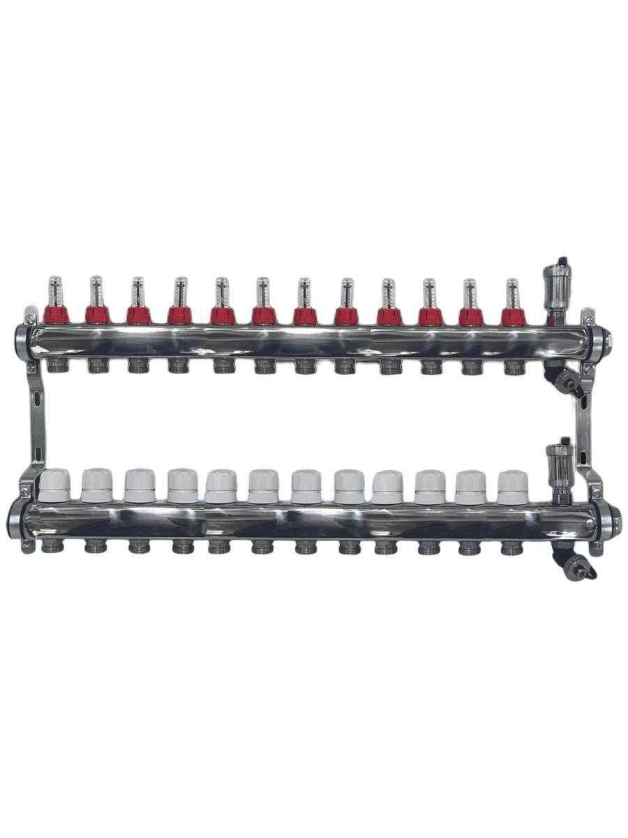 Коллектор регулируемый для теплого пола AQUALINK,1"х3/4" EK (12 выходов)