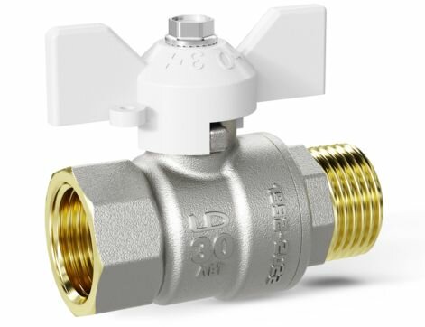 Кран шаровой муфта/резьба полнопроходной (бабочка) LD Pride W 1/2" белый