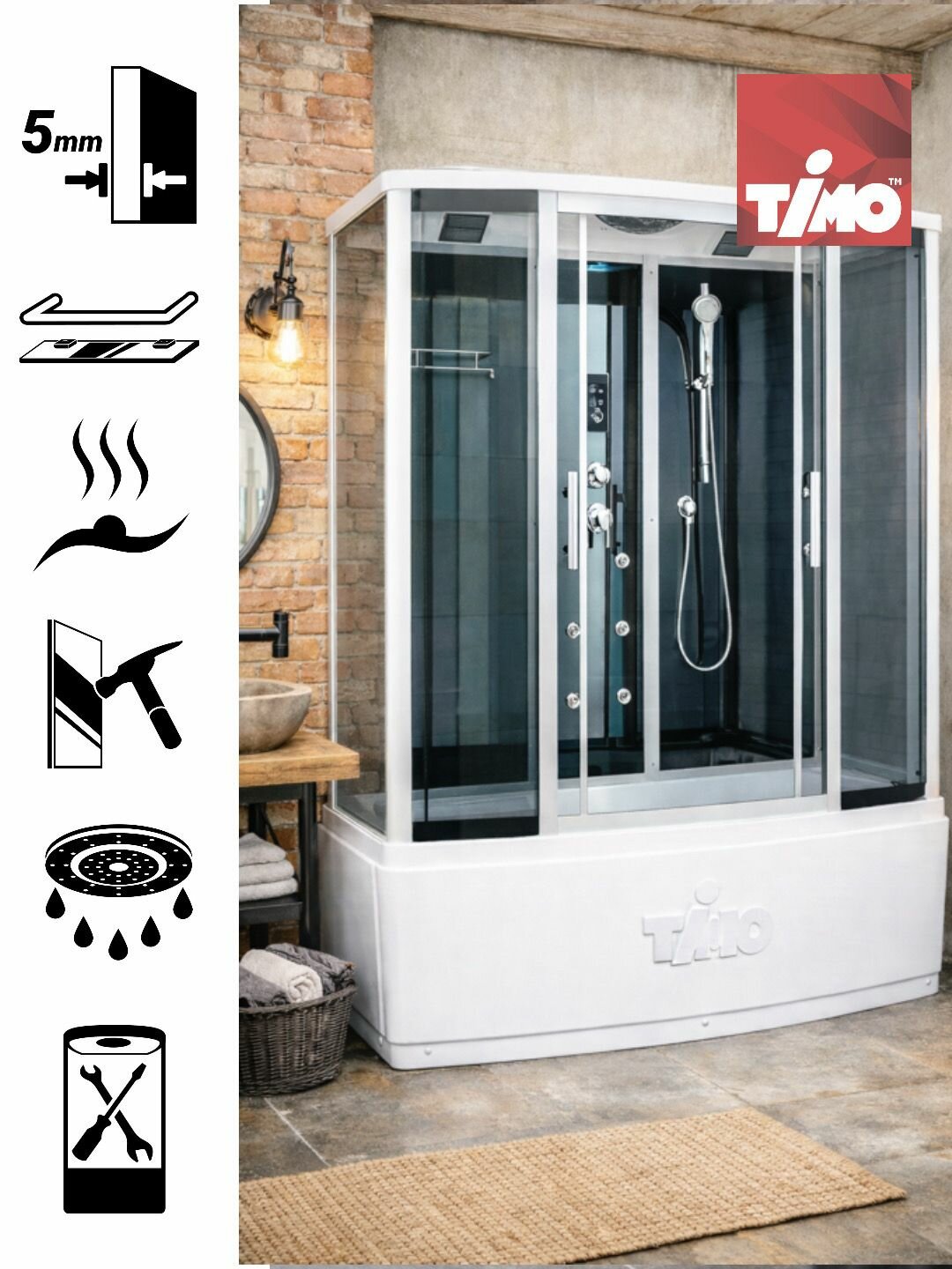 Душевая кабина 140 на 88 с хаммам T-1140