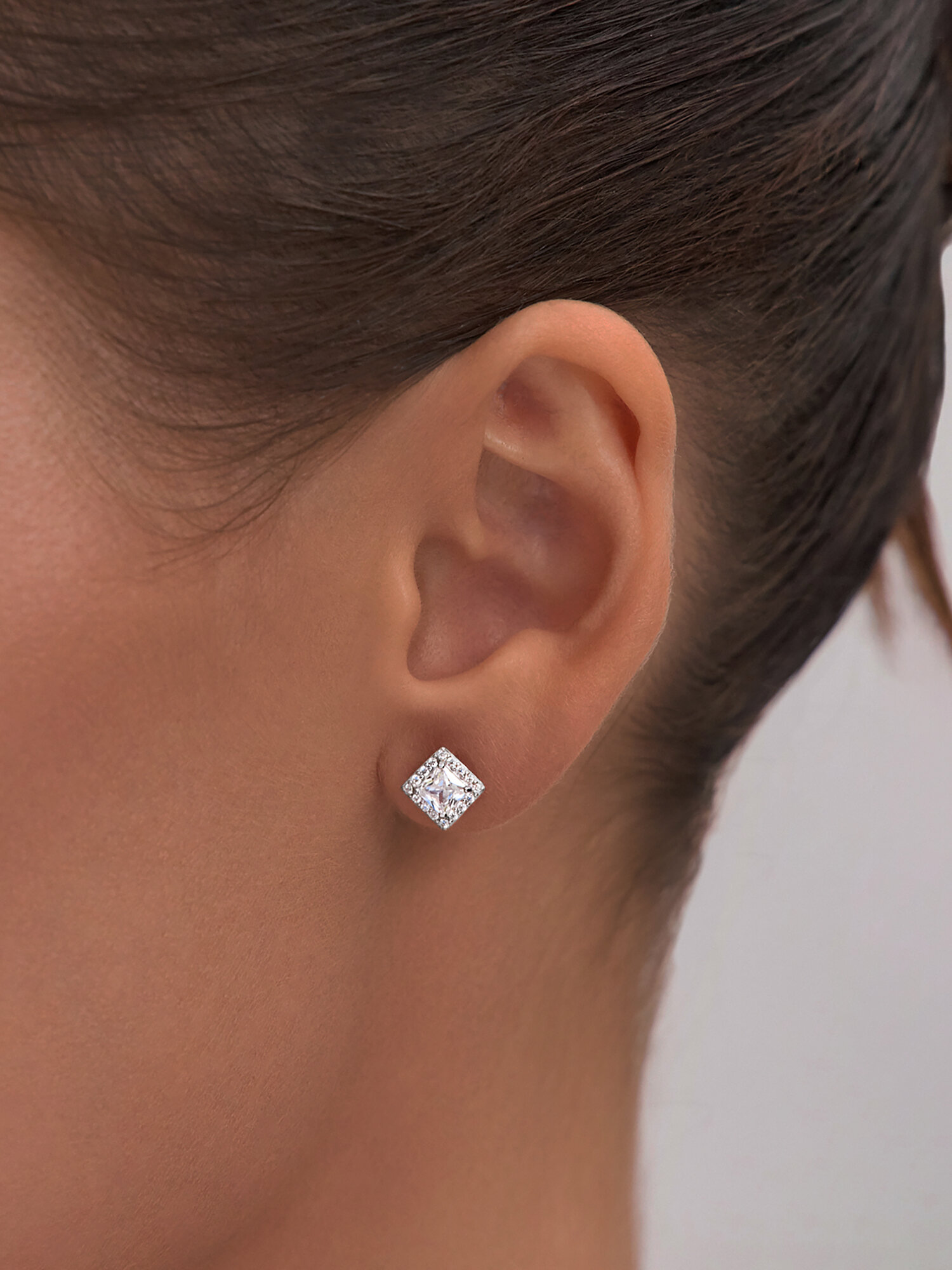 Серьги пусеты, серебро, 925 проба, родирование, фианит