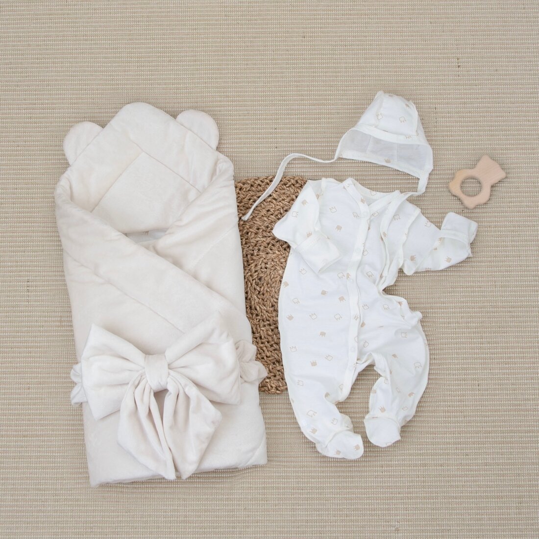 Комплект на выписку 4 предмета "Медвежонок", светло-бежевый, лето