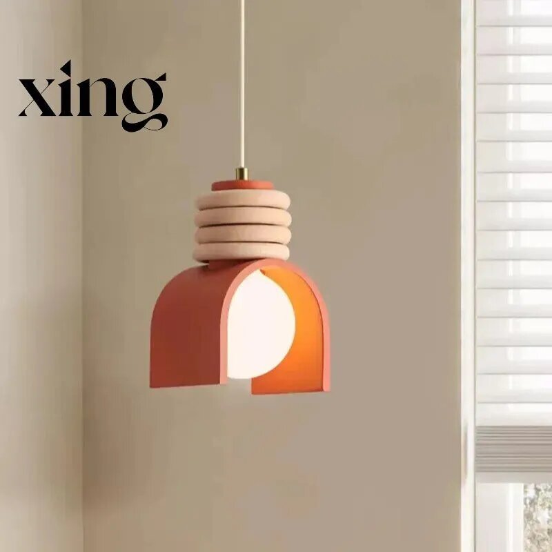 Светодиодная люстра xing LED, оранжевая, для детской, регулировка по высоте, подвесной светильник, D12.5*H18 см — фото 1