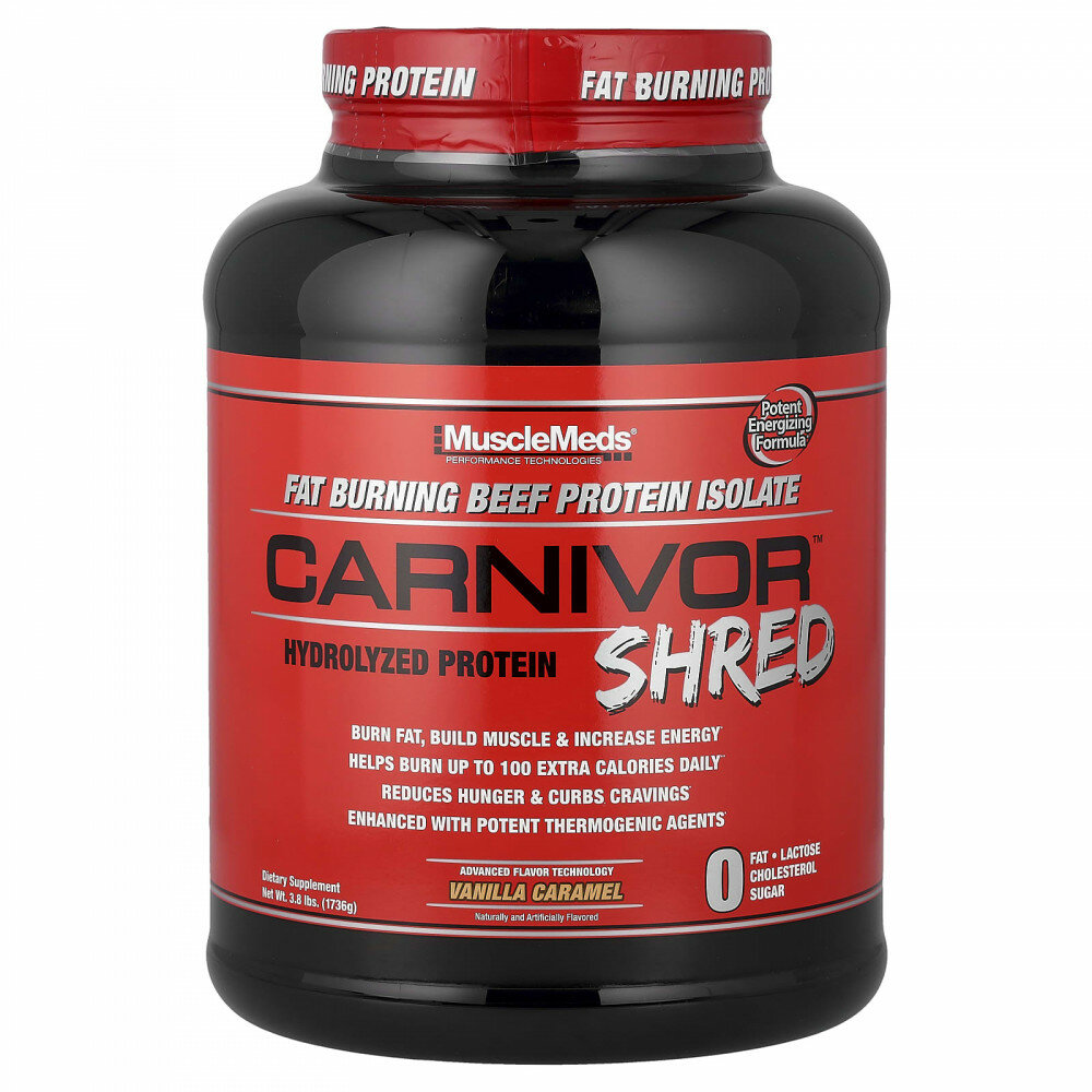 MuscleMeds, Carnivor™ Shred, гидролизованный протеин, со вкусом ваниля и карамель, 1736 г (3,8 фунта)