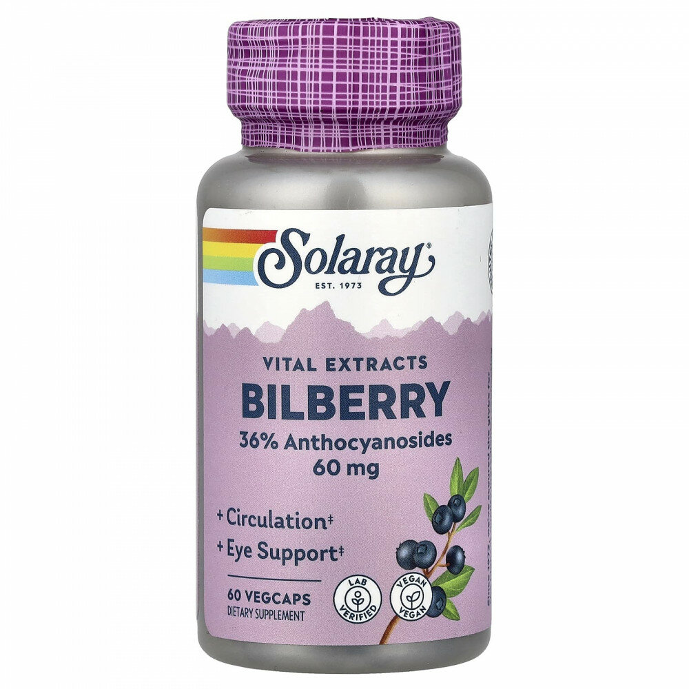 Solaray, Vital Extracts, черника, 60 мг, 60 растительных капсул