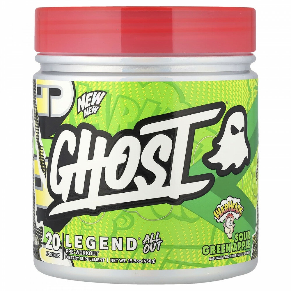 Ghost, Legend® All Out Pre-Workout, Warheads®, кислое зеленое яблоко, 450 г (15,9 унции)