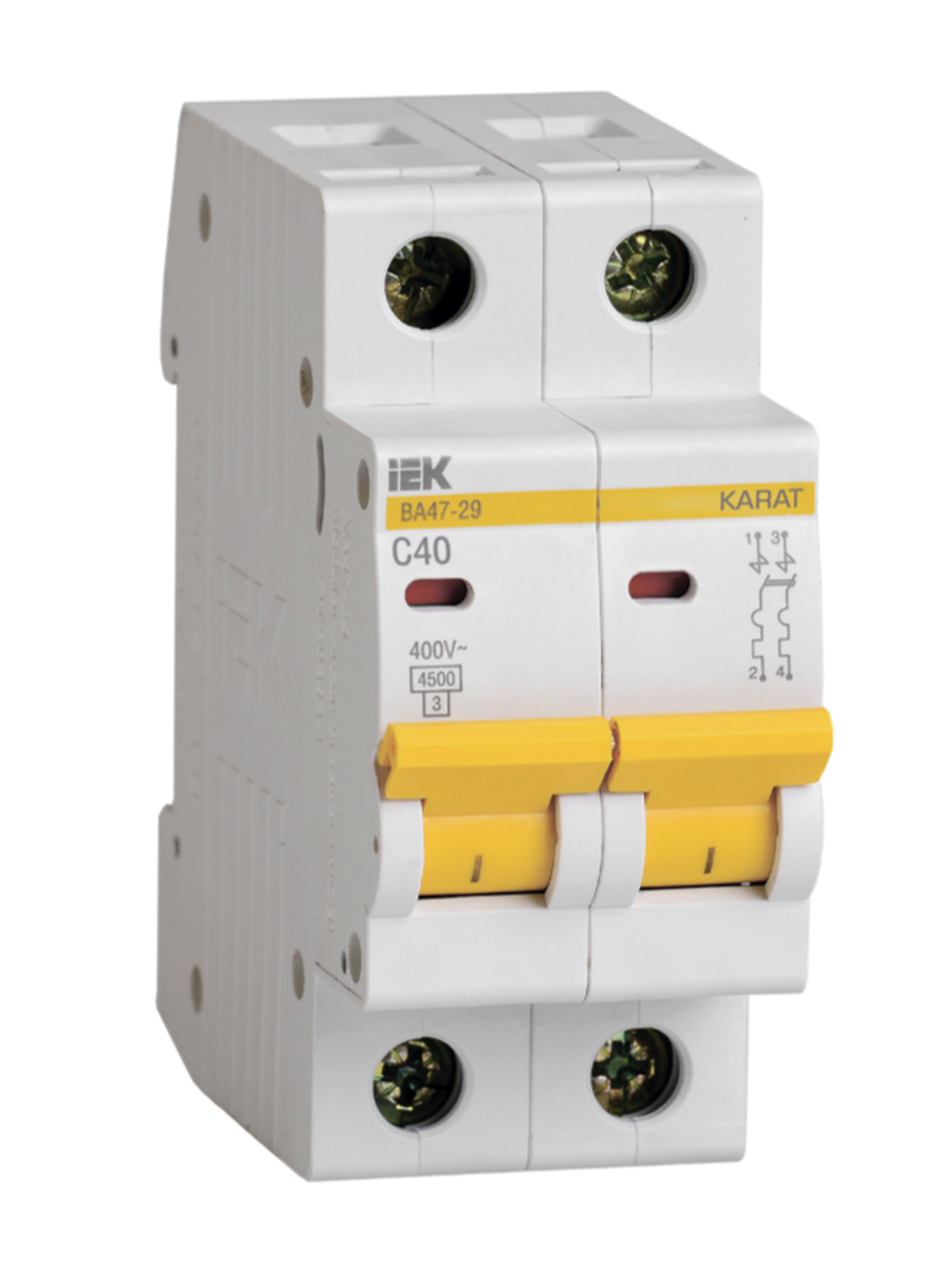 Автоматический выключатель IEK KARAT ВА47-29 двухполюсный 2P 40А 4,5кА характеристика C MVA20-2-040-C