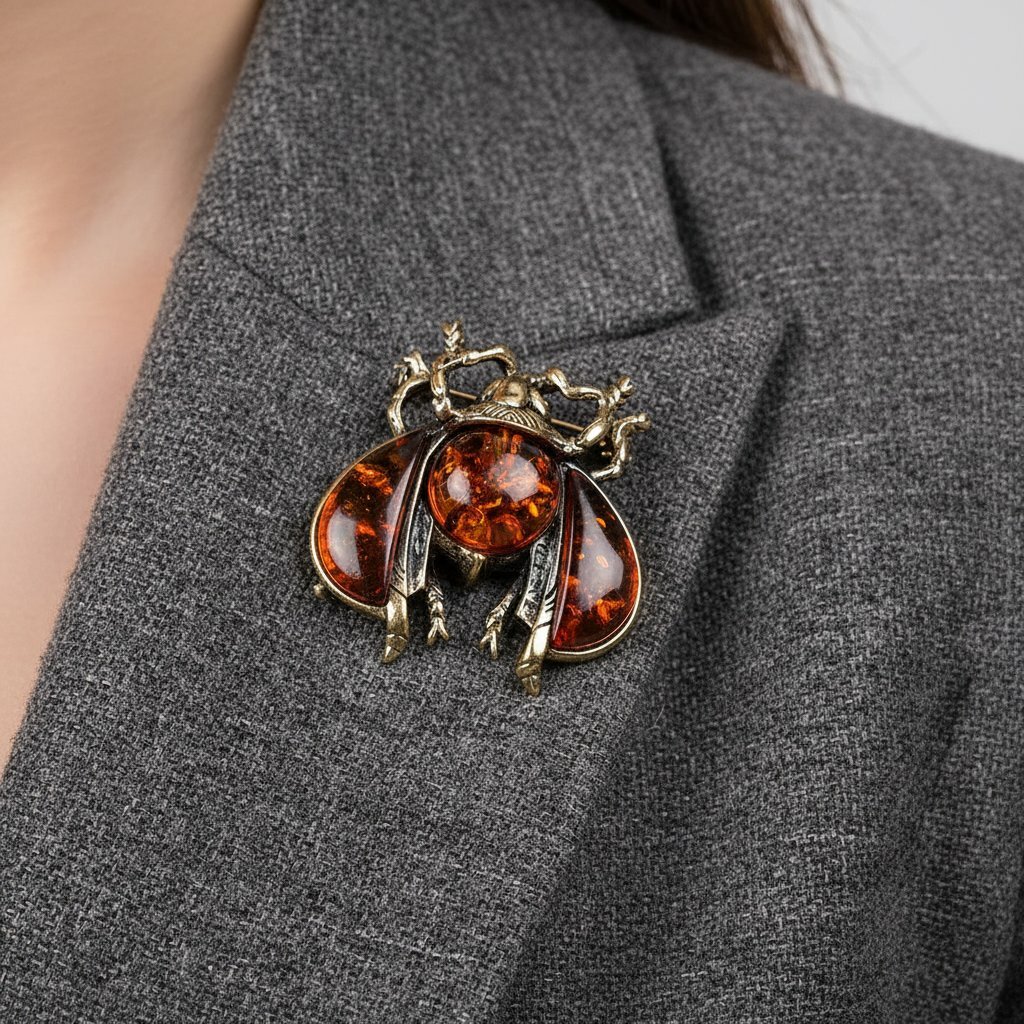 Брошь, янтарь
