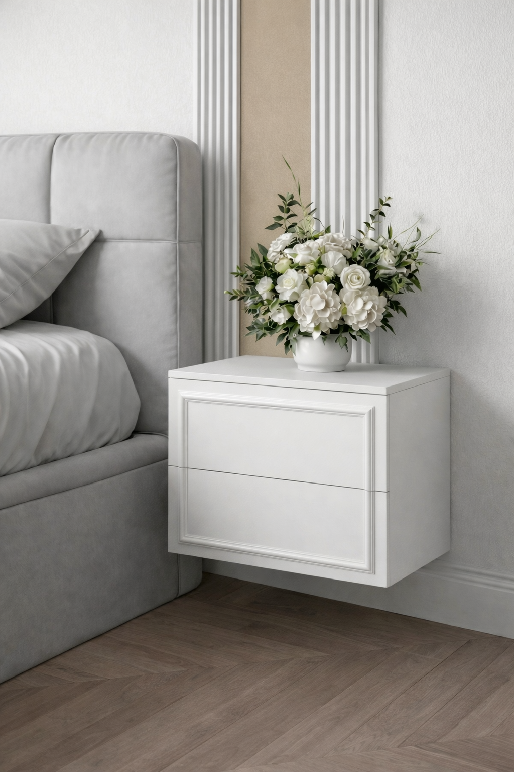 Тумба прикроватная "Оливия", подвесная, МДФ, ящик, маленькая, без ручки, в спальню, прихожую, детскую