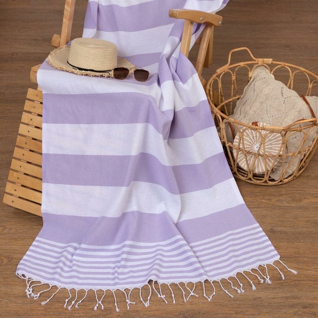 Пештемаль для пляжа, бани, сауны "Фортуна" 100х180 см, сиреневый