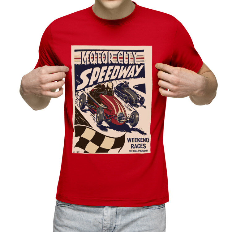 Мужская футболка «Vintage Motor City Speedway» (красный, 2XL)