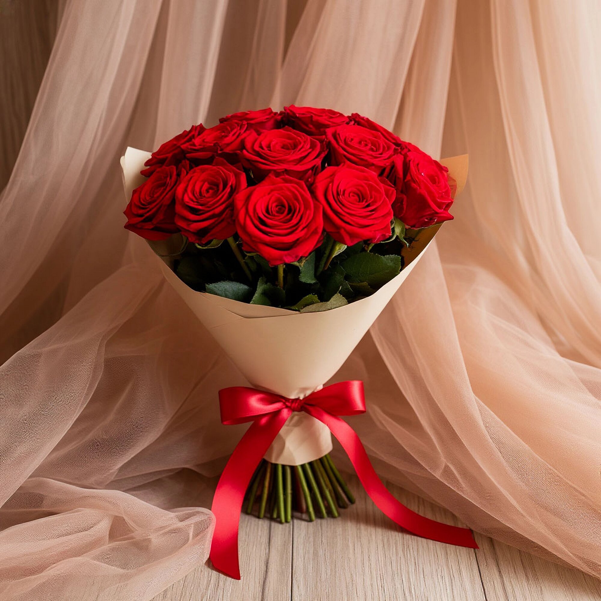 Букет из красных роз 15 шт, красивый букет цветов, шикарный, премиум цветы, премиум букет