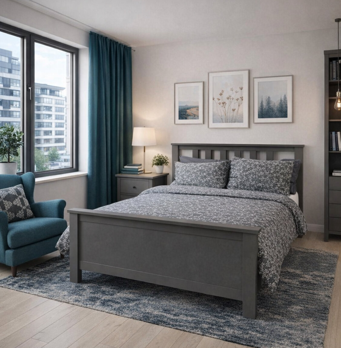 Кровать Сага 160х200 серый скандинавский в стиле удобный уютный просторный