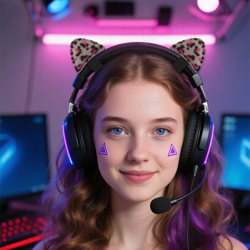 Накладные кошачьи ушки на наушники, леопард