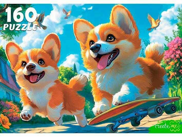 Пазл Рыжий кот Весёлые щенки корги, 160 элементов