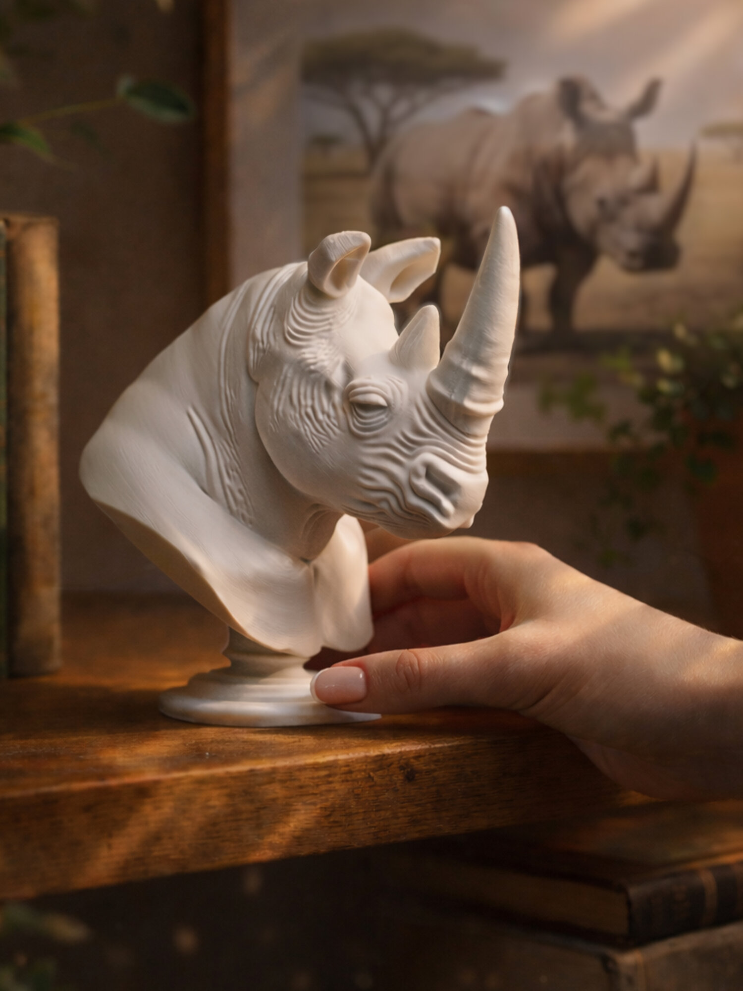Статуэтка бюст носорога. Декоративная фигурка для интерьера. 14см