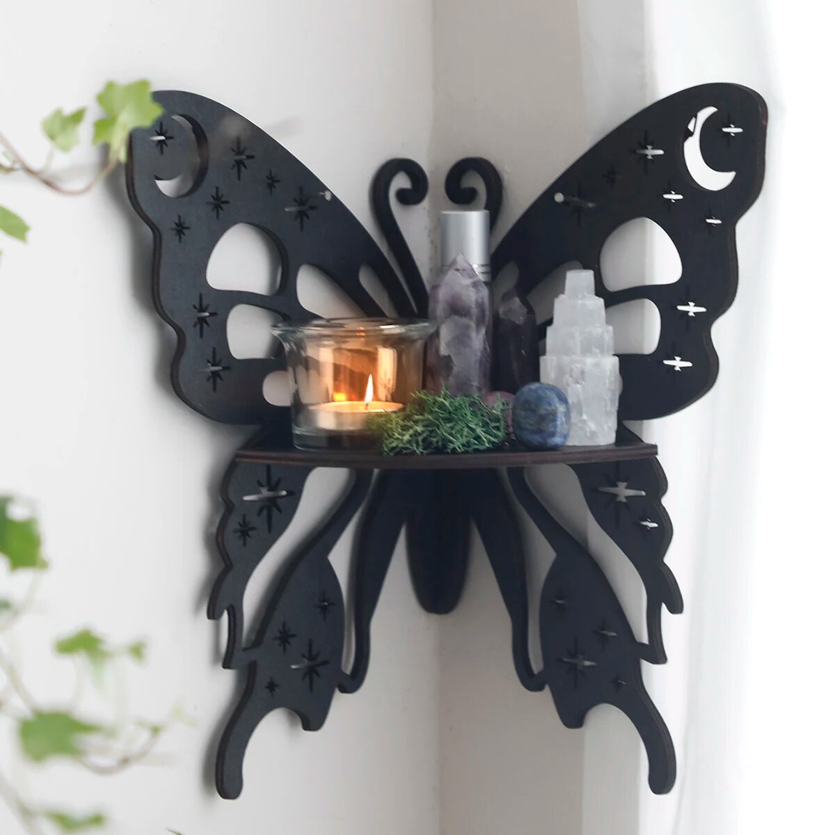 Деревянная угловая полка-бабочка с хрустальным держателем Butterfly MS6697