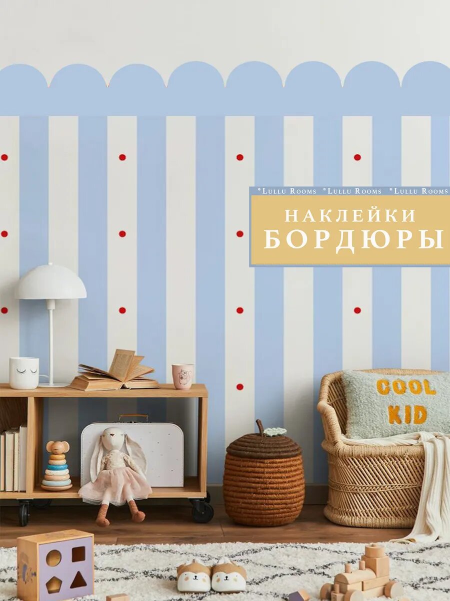 Наклейки на стены бордюр волна голубые