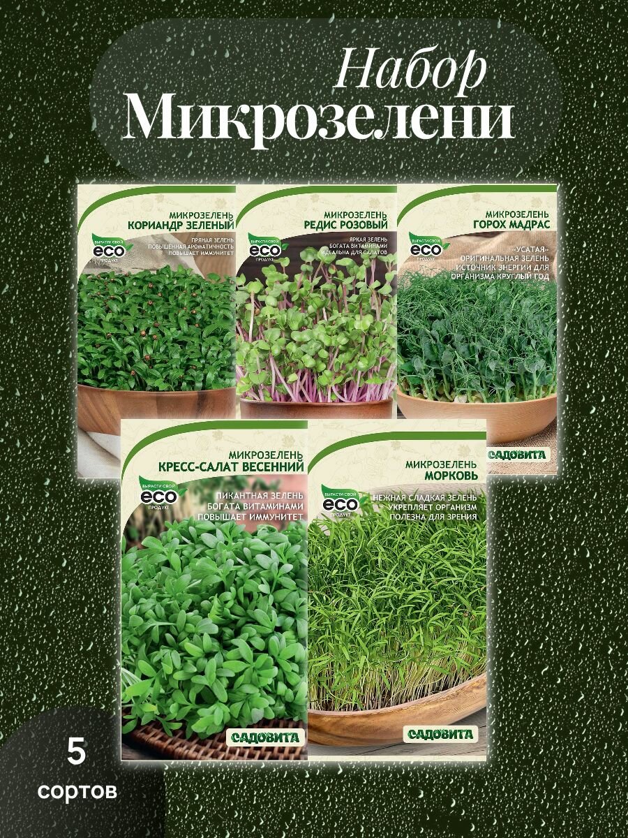 Семена "Микрозелени" от Садовита, для домашнего выращивания, 5 упаковок.