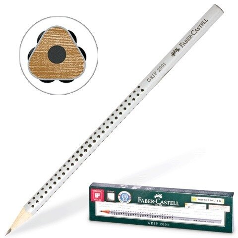 Карандаш чернографитный FABER-CASTELL, 12 шт, "Grip 2001", НВ, трехгранный, без резинки, 117000