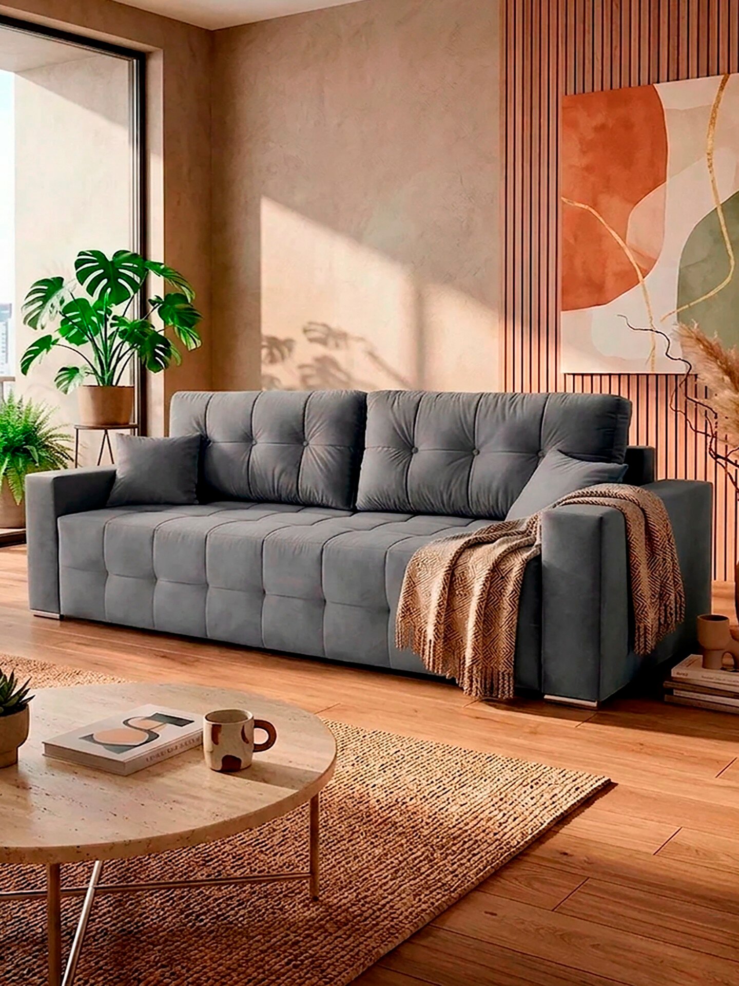 Диван Денвер Лайт Velutto 19 NOW 230x94x80 см, серый Велютто, еврокнижка Дом мебели для вас