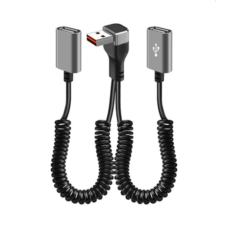 Спиральный USB-кабель для зарядки и передачи данных, 2 USB-гнезда