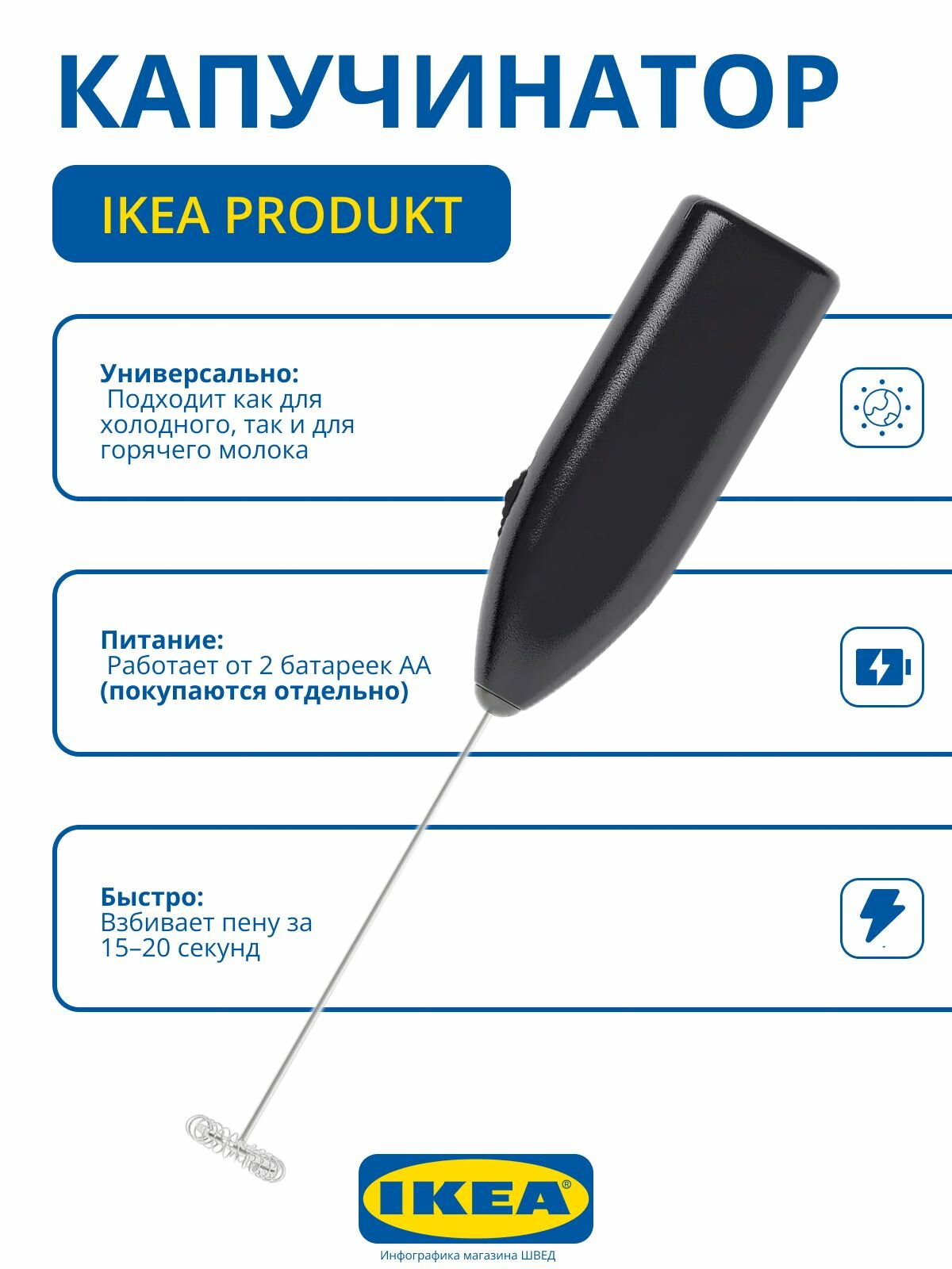 Вспениватель молока IKEA PRODUKT, для приготовления капучино, из нержавеющей стали