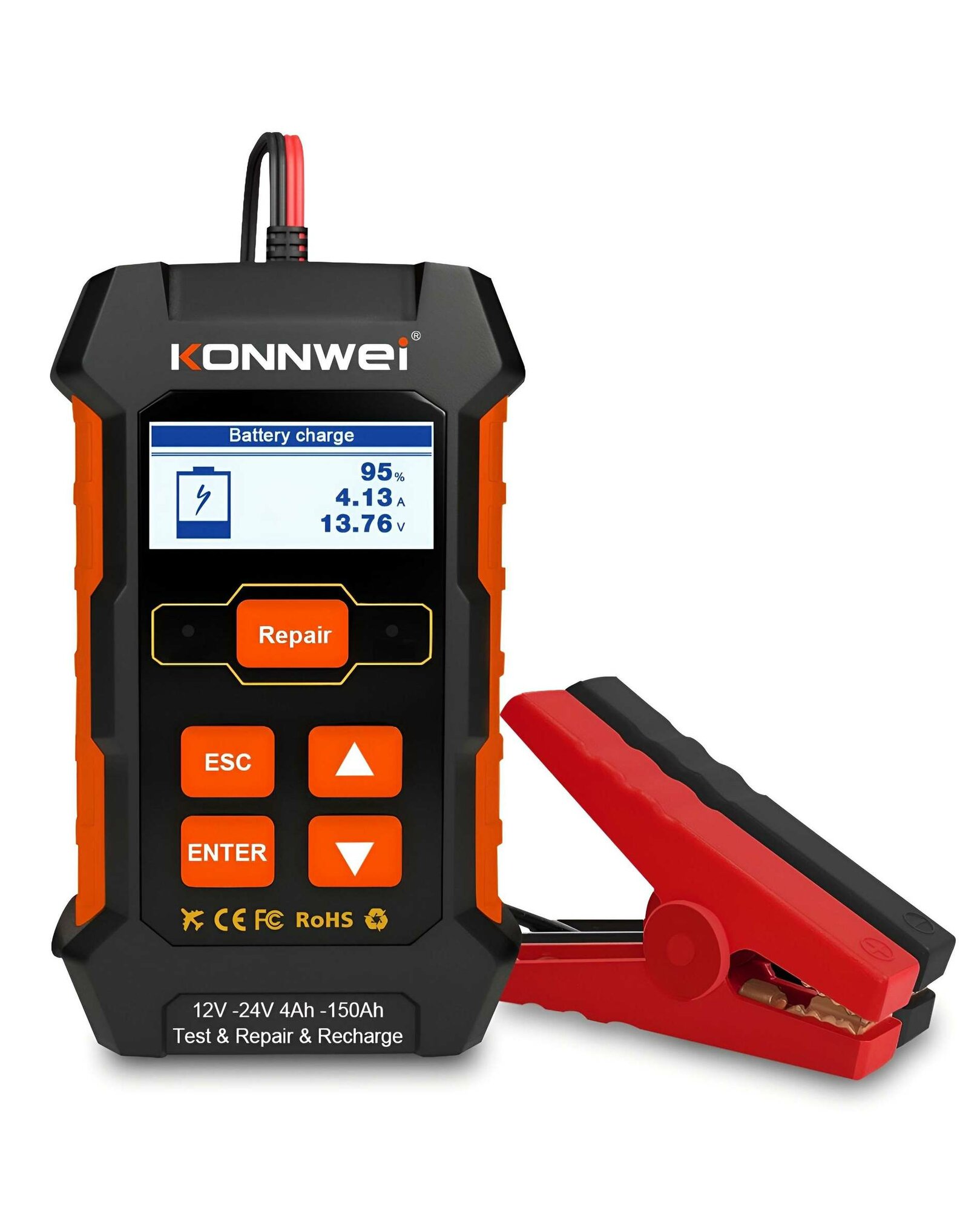 Тестер аккумуляторных батарей Konnwei KW520, 12/24 V, цифровой