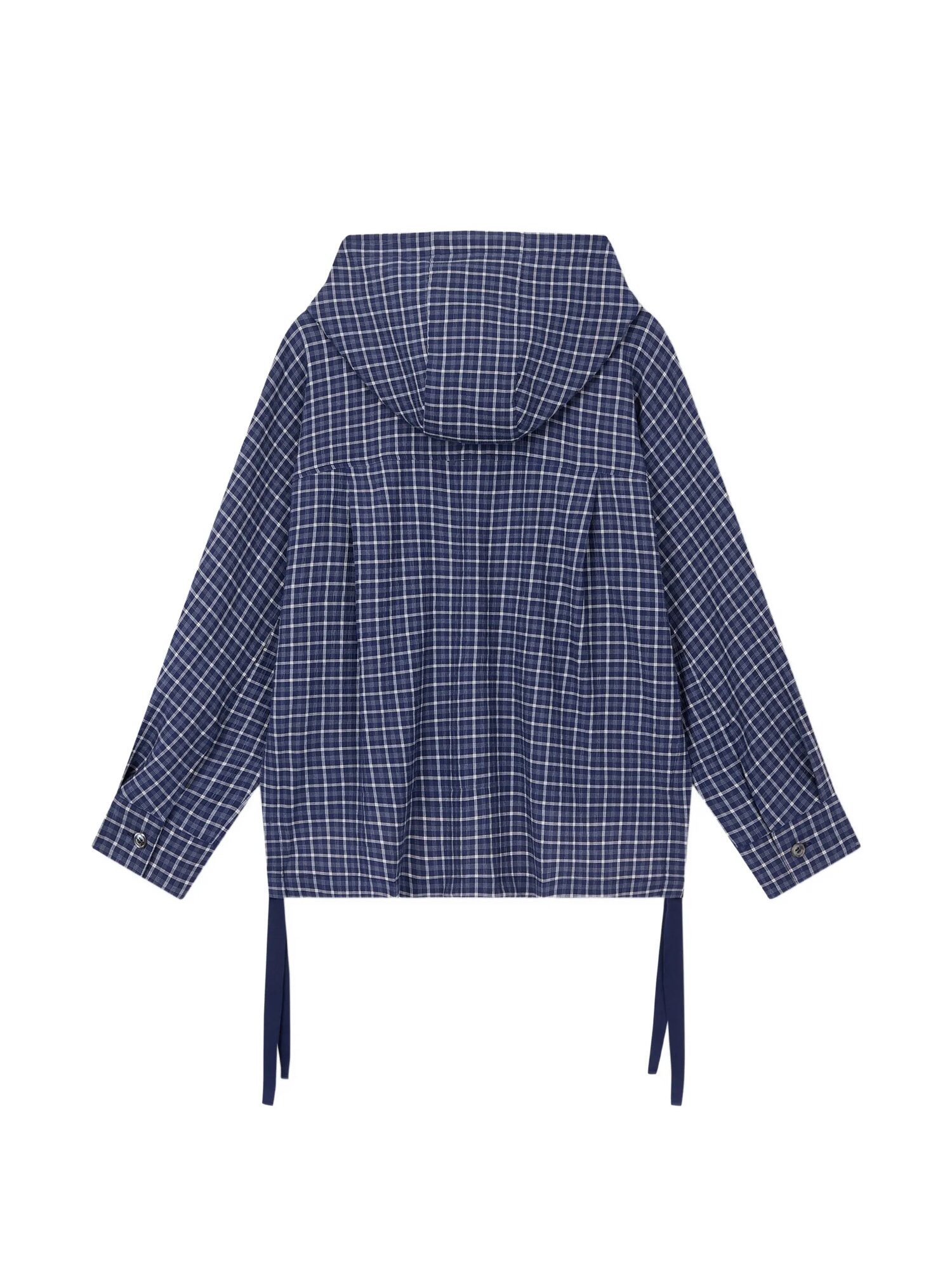Худи STUDIO TOMBOY Check-pattern drawstring-hem hoodie, размер OneSize, , синий — фото 1