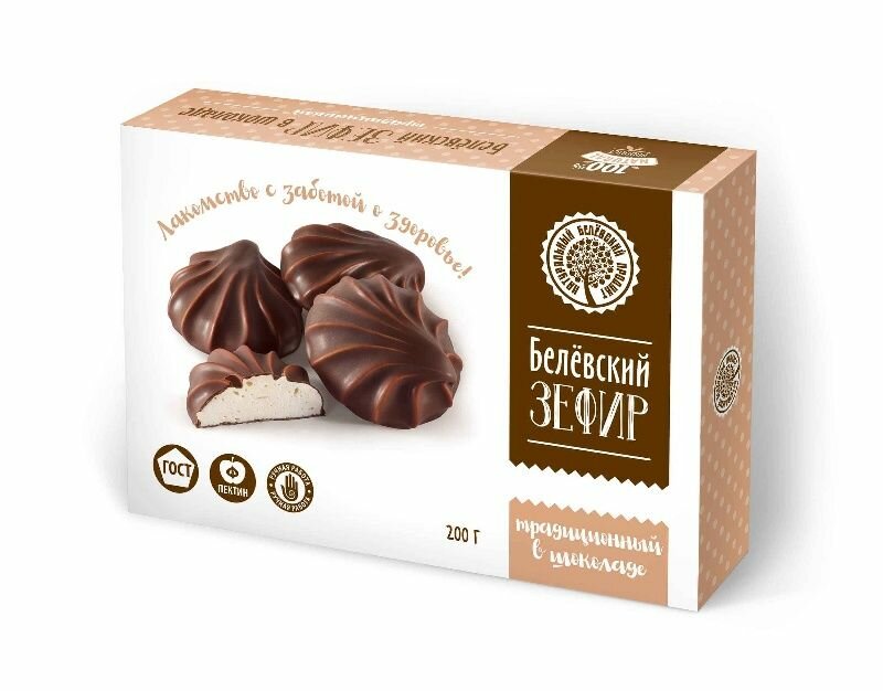 Зефир белевский традиционный в шоколаде /картон/ 200г