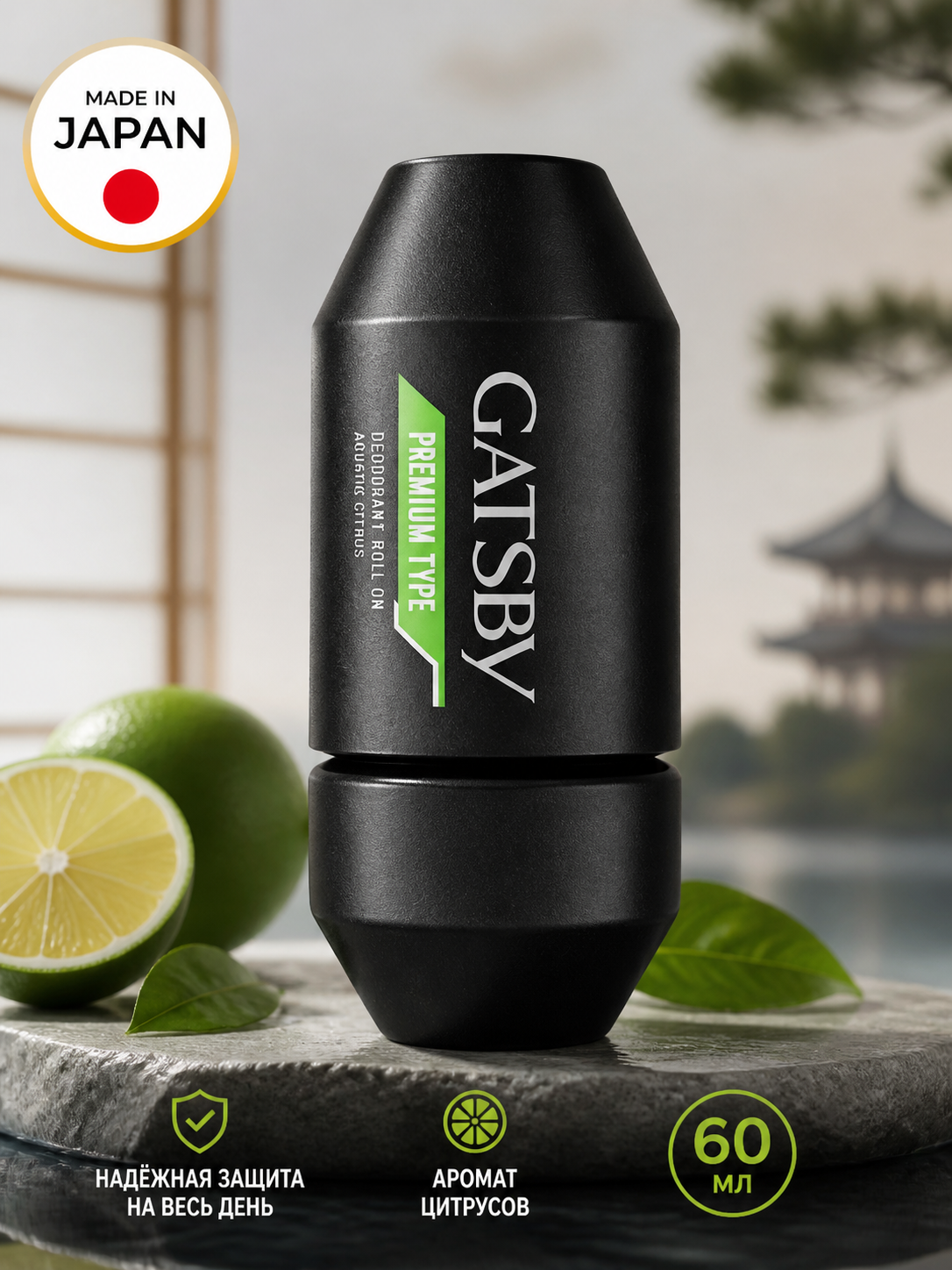 MANDOM Дезодорант-антиперспирант роликовый для мужчин Gatsby Deodorant Roll-on Aquatic Citrus с ароматом цитруса 60г