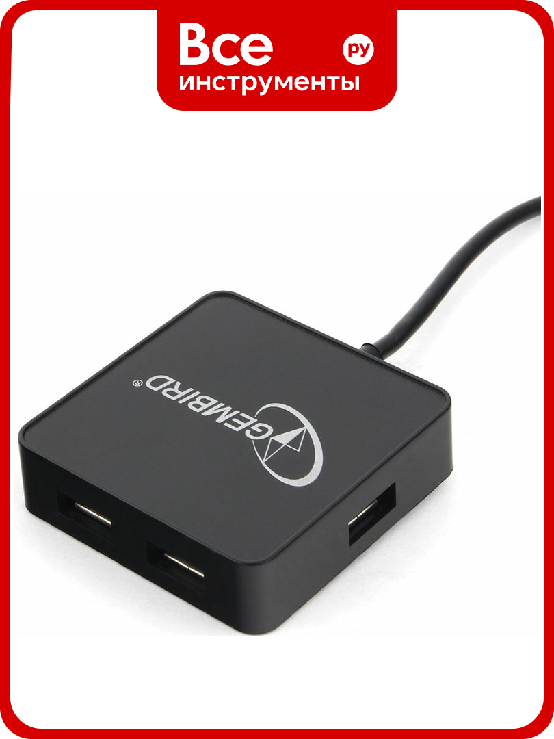 Концентратор Gembird USB 2.0 UHB-242 — многопортовый USB‑хаб с черным корпусом, пассивный тип, USB‑питание
