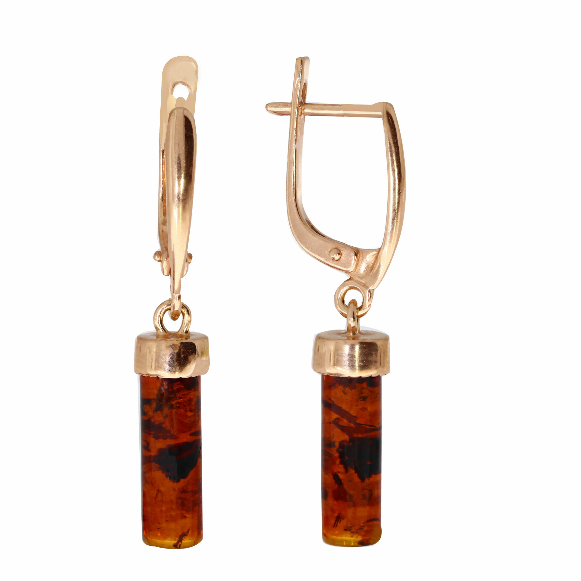 Серьги, серебро, 925 проба, золочение, янтарь