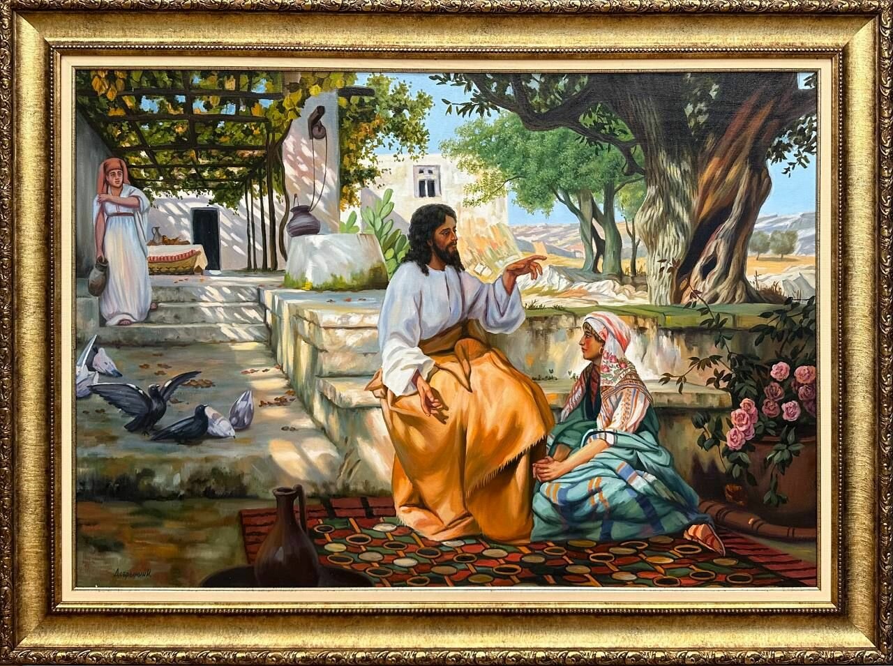 Картина маслом, люди "Марфа и Мария". Холст/Масло. Размер 70х100. Автор Добрынин И. Н.