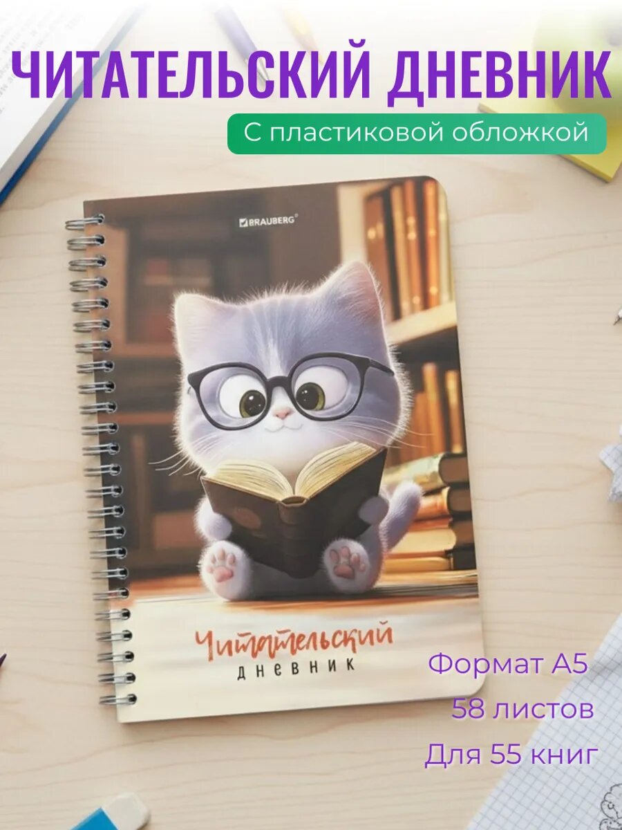 Дневник читателя школьный с пластиковой обложкой на кольцах