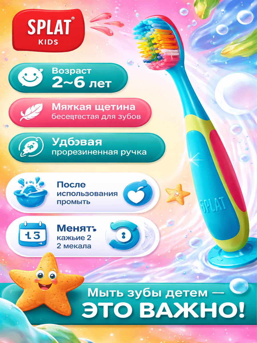Зубная щетка детская Splat Kids мягкая 2-6 лет