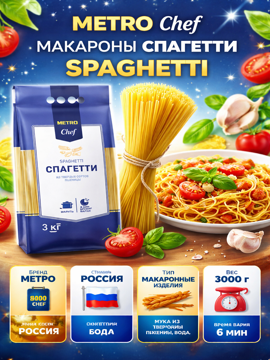 METRO Chef Макароны спагетти Spaghetti, 3кг