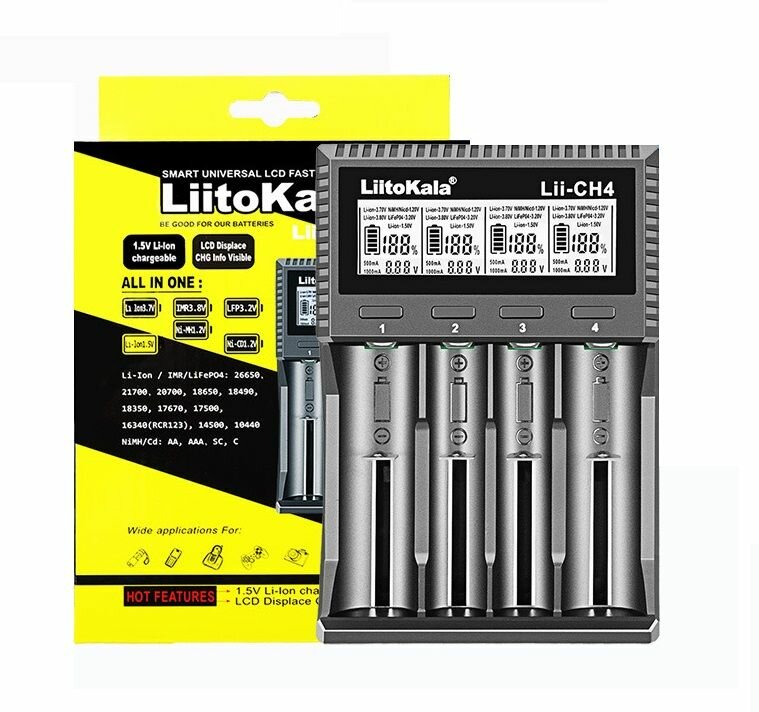 Зарядное устройство LiitoKala Lii-CH4 Type-C быстрая зарядка для литиевых и аккумуляторов AA AAA