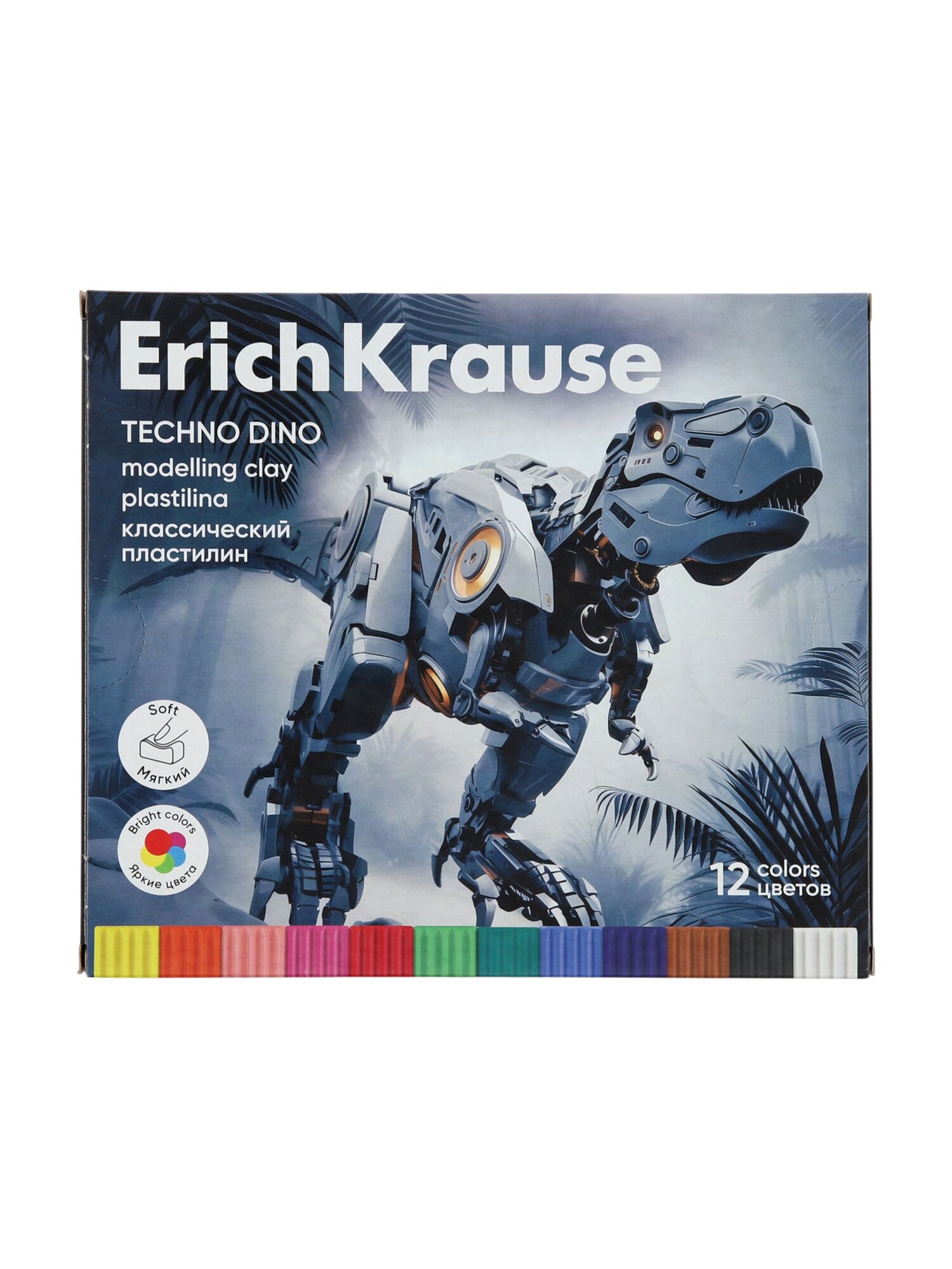 Пластилин 12 цветов ErichKrause Techno Dino, со стеком, супер мягкий