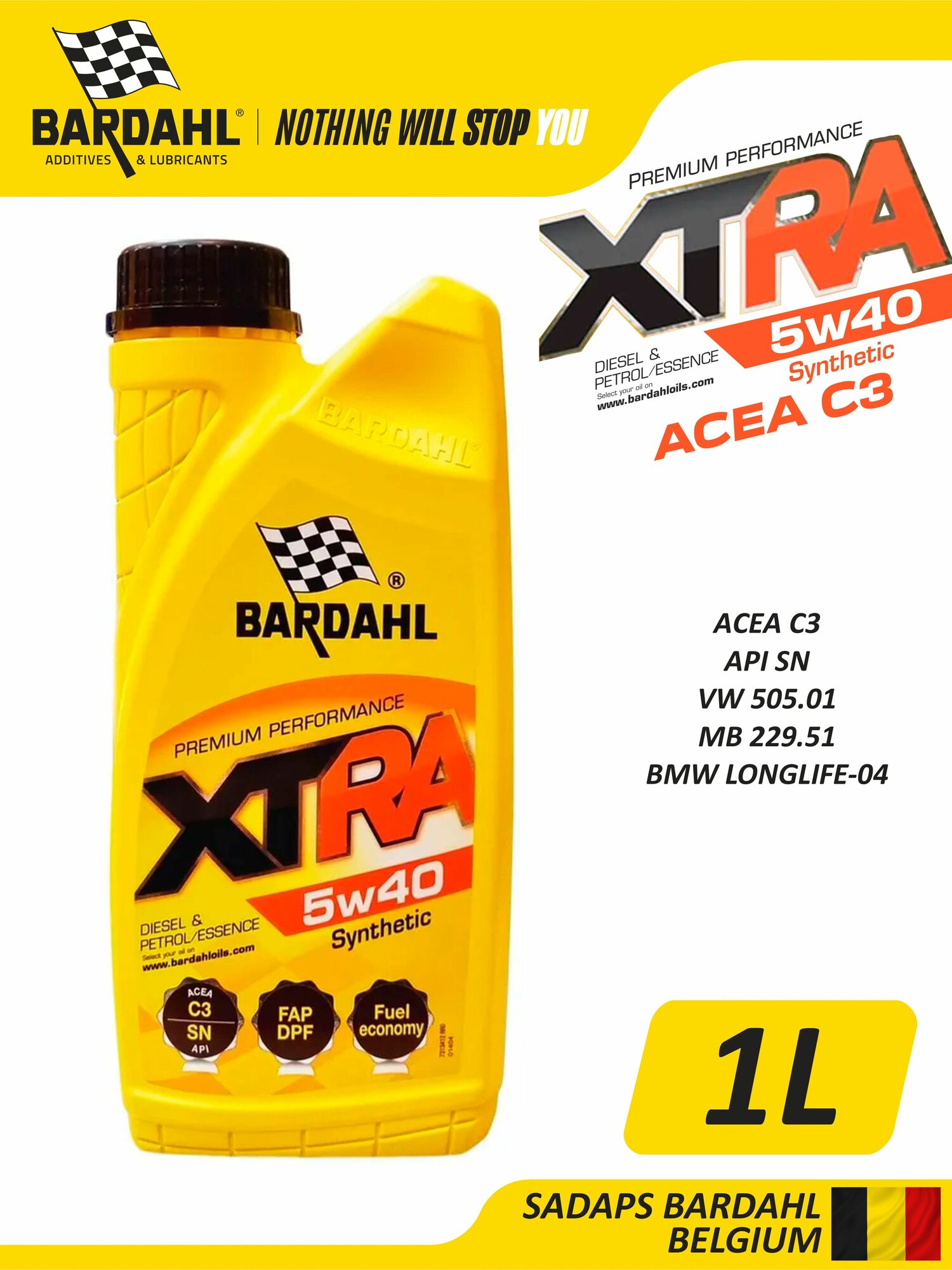Bardahl Xtra 5W-40 Масло моторное, Синтетическое, 1 л