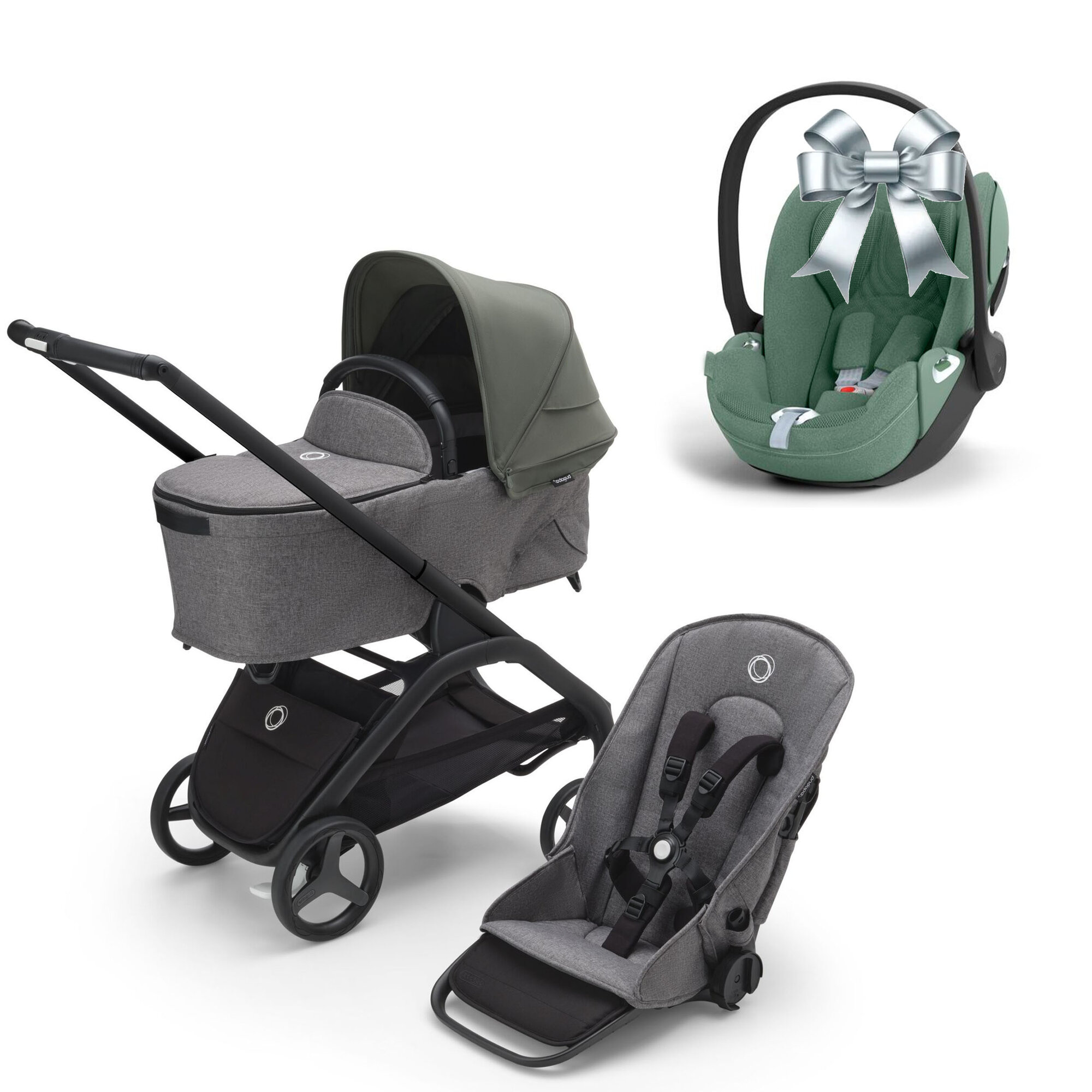 Коляска 2 в 1 Bugaboo Dragonfly на шасси Black/grey/forest green + автокресло в подарок