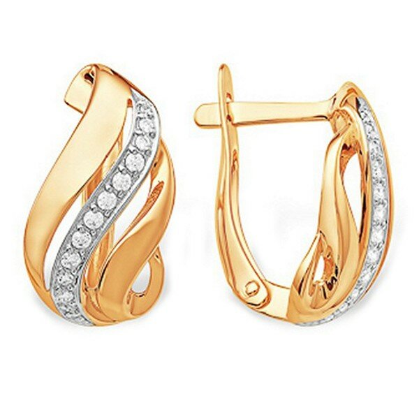 Серьги, красное золото, 585 проба, фианит