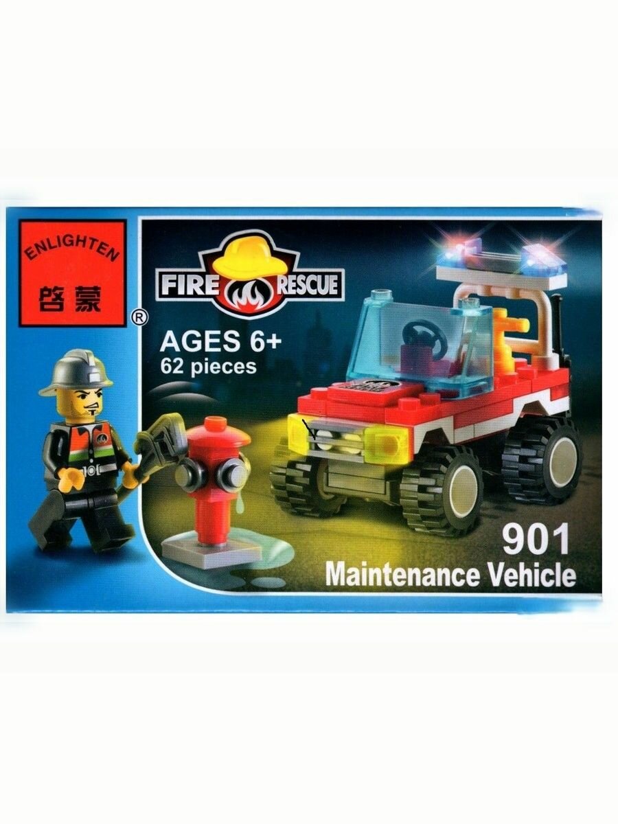 Конструктор Enlighten Brick 901 Пожарный джип 62 детали
