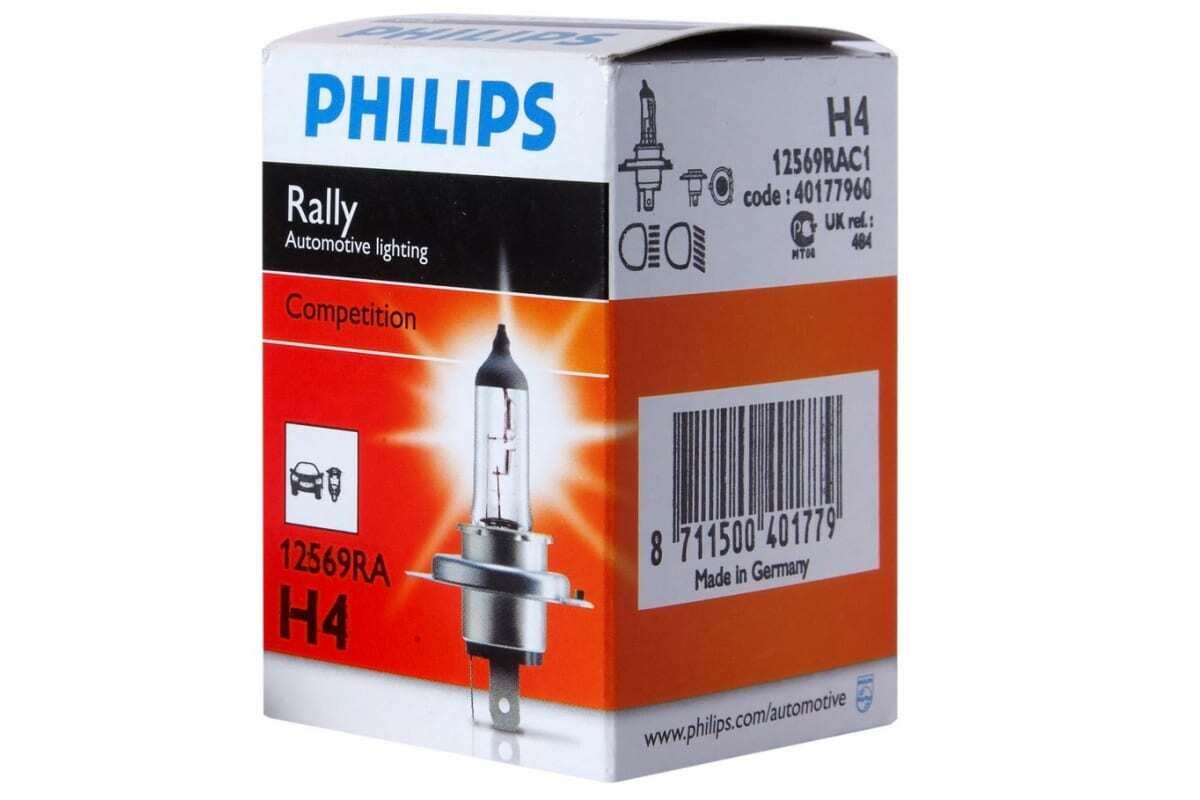 Автолампа PHILIPS H4 100, 90 P43t-38 RALLY 12V
