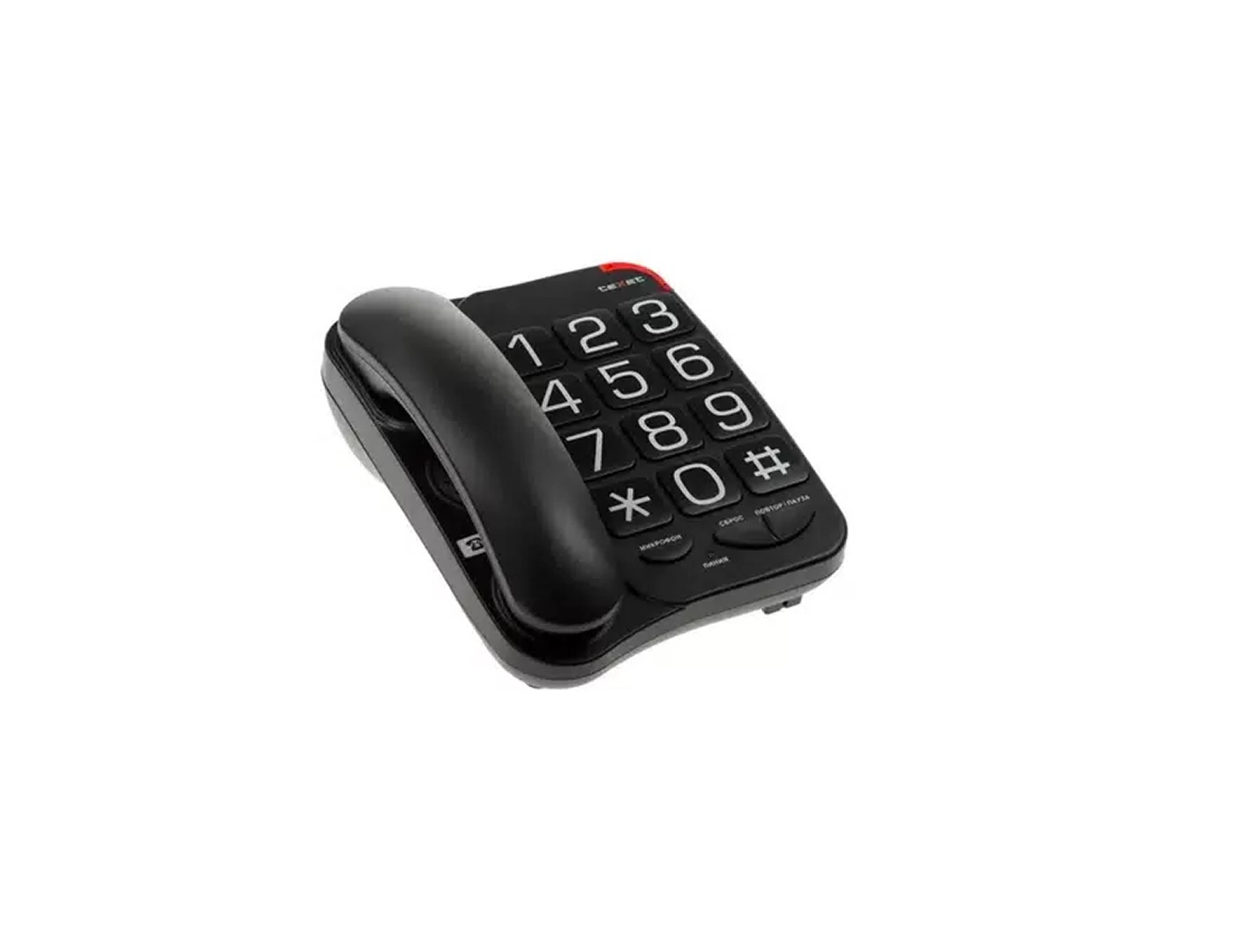 Телефон проводной TEXET TX-201, выполнен в стиле big button, черный — фото 1