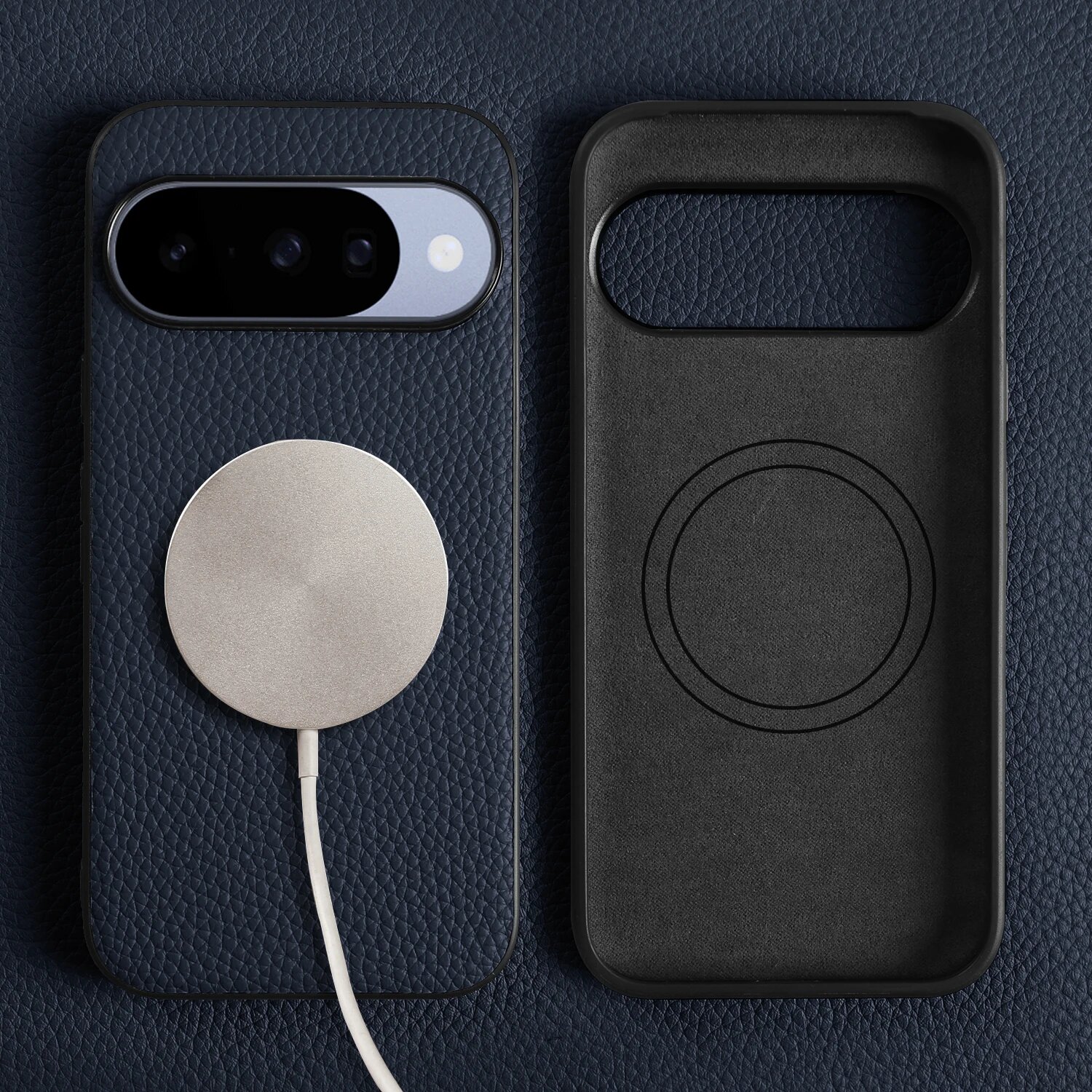 Чехол из натуральной кожи личи для Google Pixel 10 Pro XL 10A 9 8 Пиксель Гугл 6А, Черный, Blue 6351