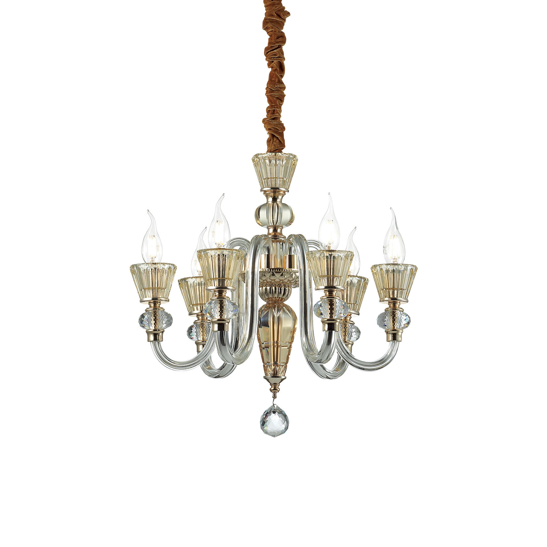 Люстра подвесная ideal lux Strauss SP6 макс.6х40Вт IP20 Е14 230В Прозрачный/Золото Хрусталь/Металл Без ламп 140605.
