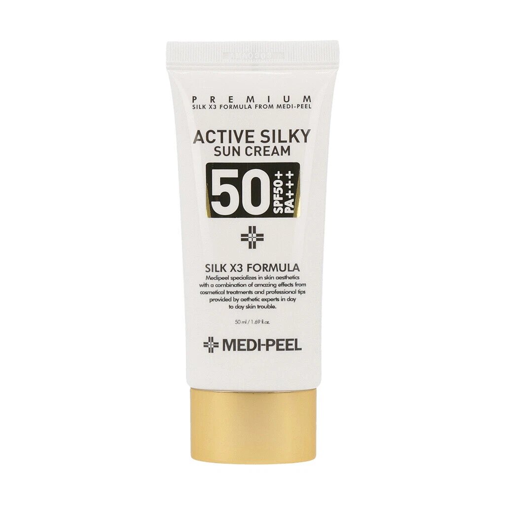Солнцезащитный крем с комплексом пептидов и шёлка MEDI-PEEL Active Silky Sun Cream SPF50+PA+++ 50 мл